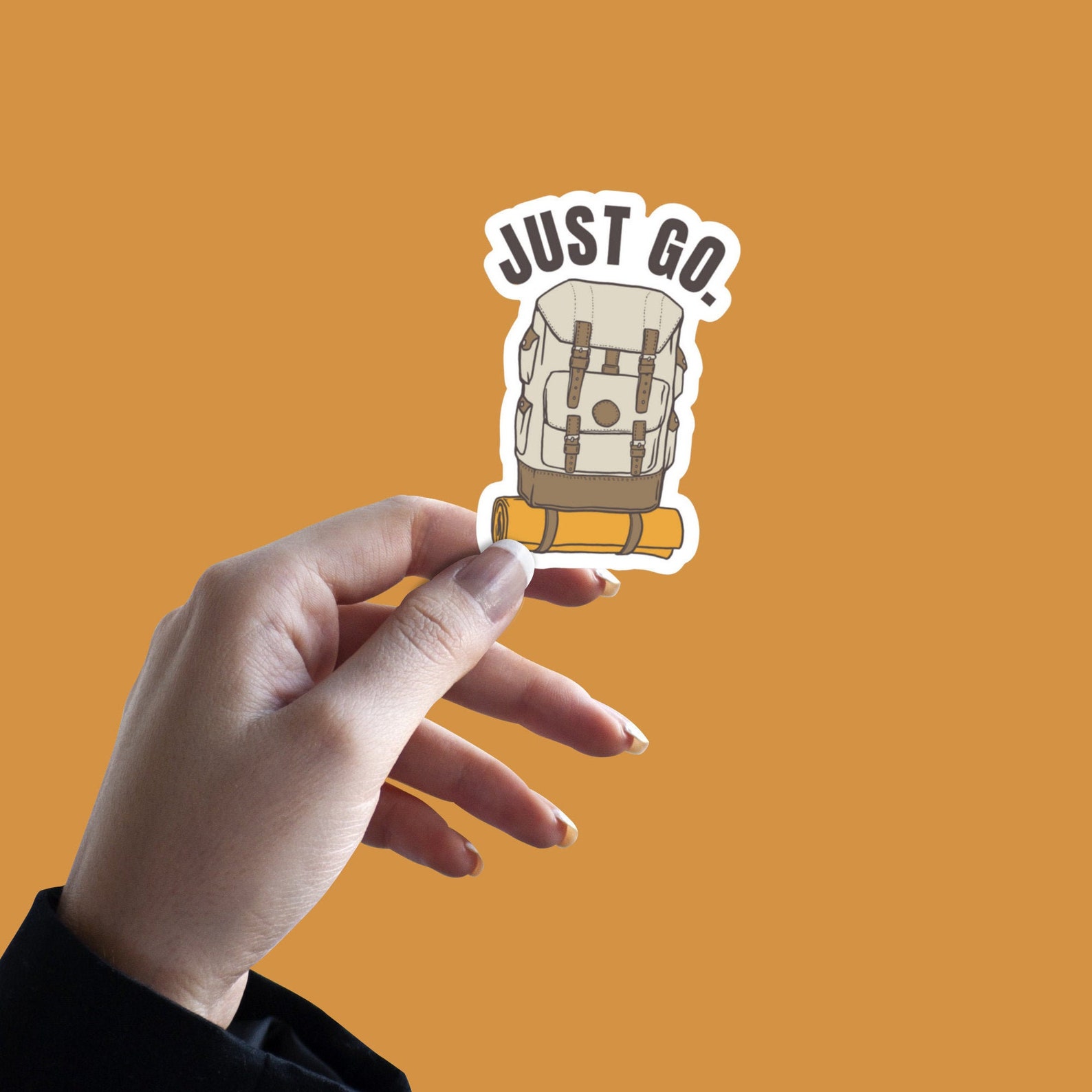 JUST GO Backpack Vinyl Sticker 2x3" Weatherproof, Camping Stickers ...