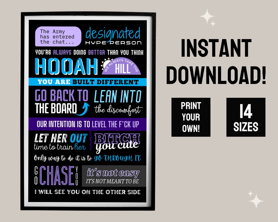 HOOAH Motivational Quotes Poster 24x36 Instant Download, Digital File ...