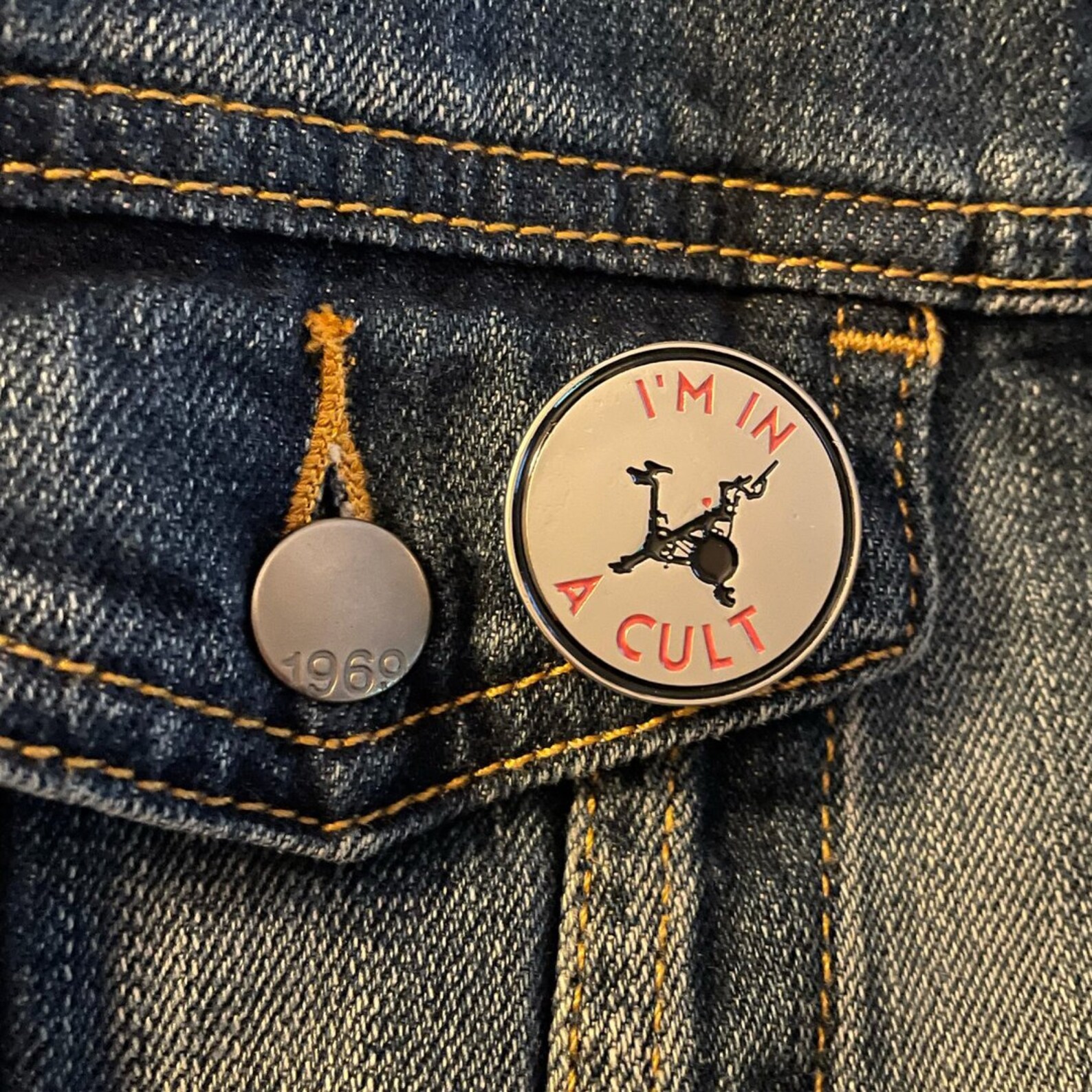 I'm in a CULT Enamel PIN With Backing Card Exercise Bike | Etsy