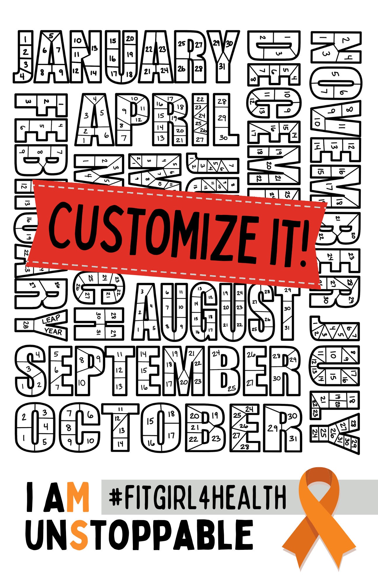 Annual Fitness Tracker 12x18 Customizable Poster Color by - Etsy Canada