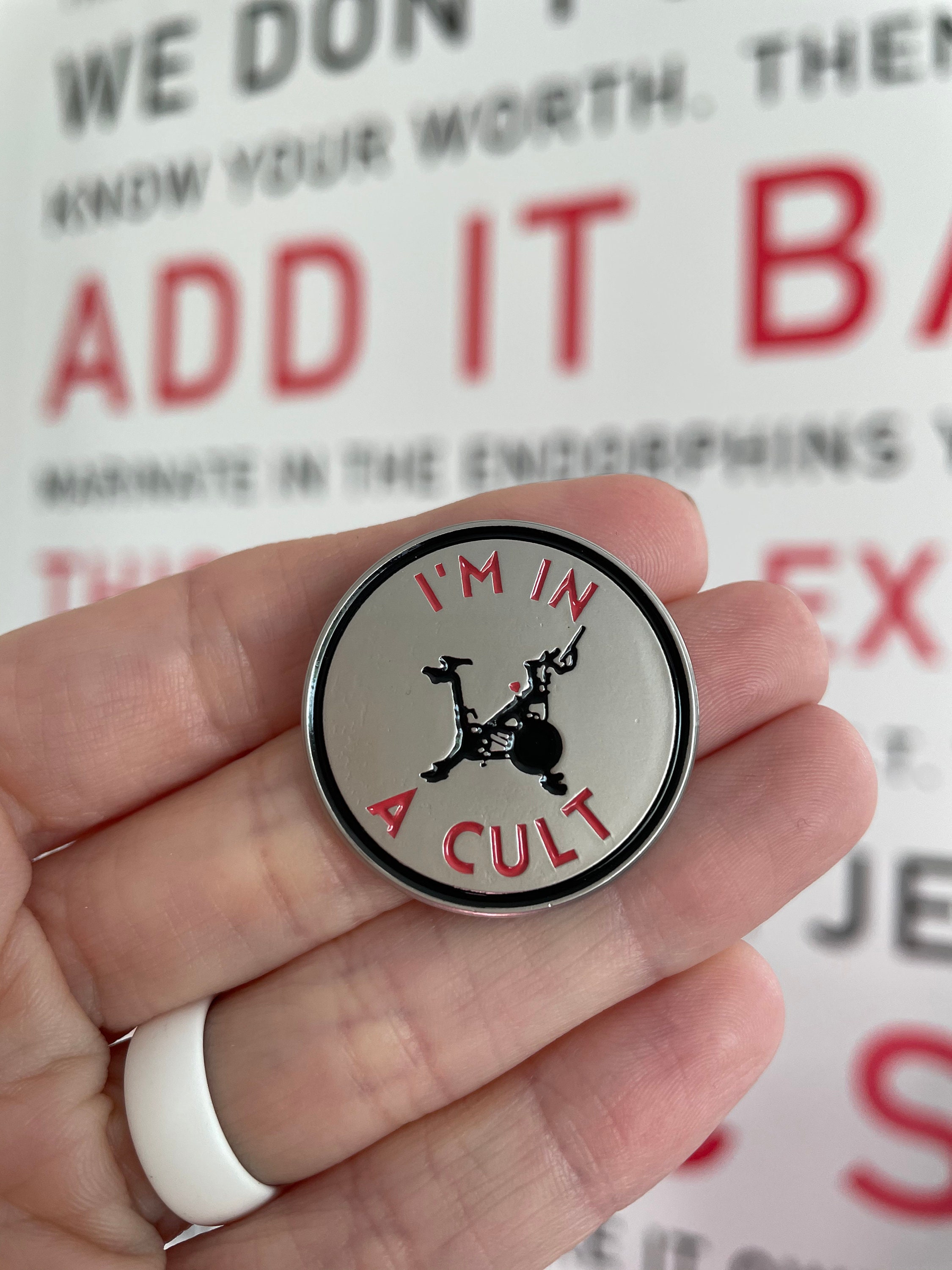 I'm in a CULT Enamel PIN With Backing Card Exercise Bike | Etsy