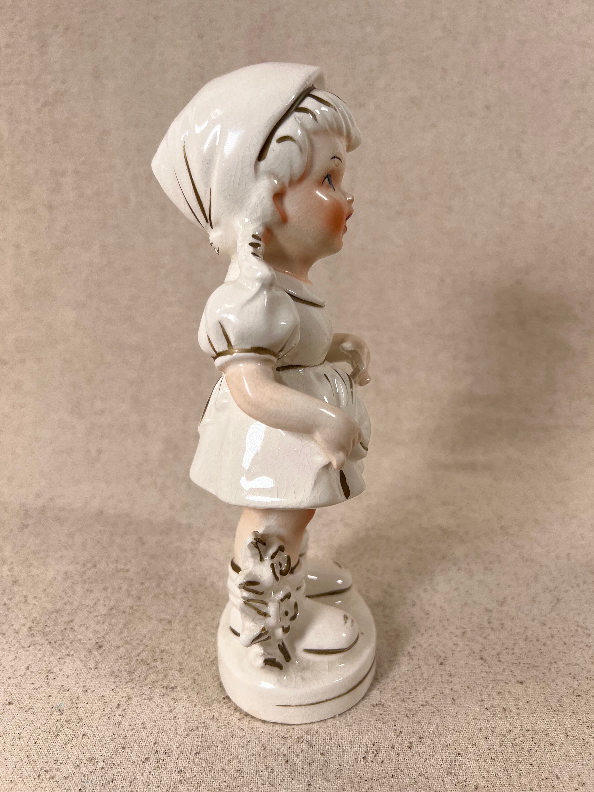 Ceramic Girl in White Dress With Basket Figurine - Etsy