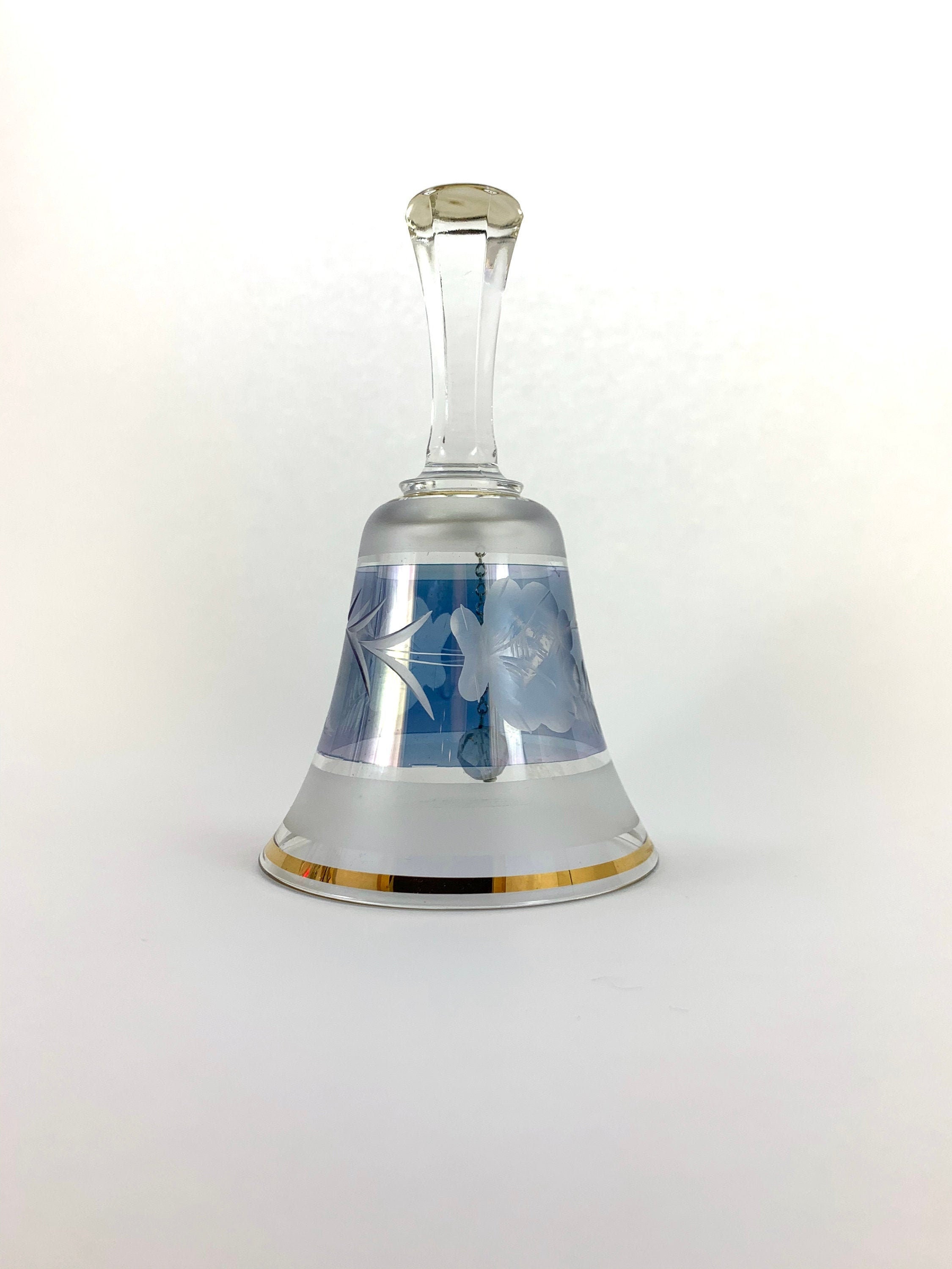 Crystal Bell with Blue and Gold Accents and Floral Etching | Etsy