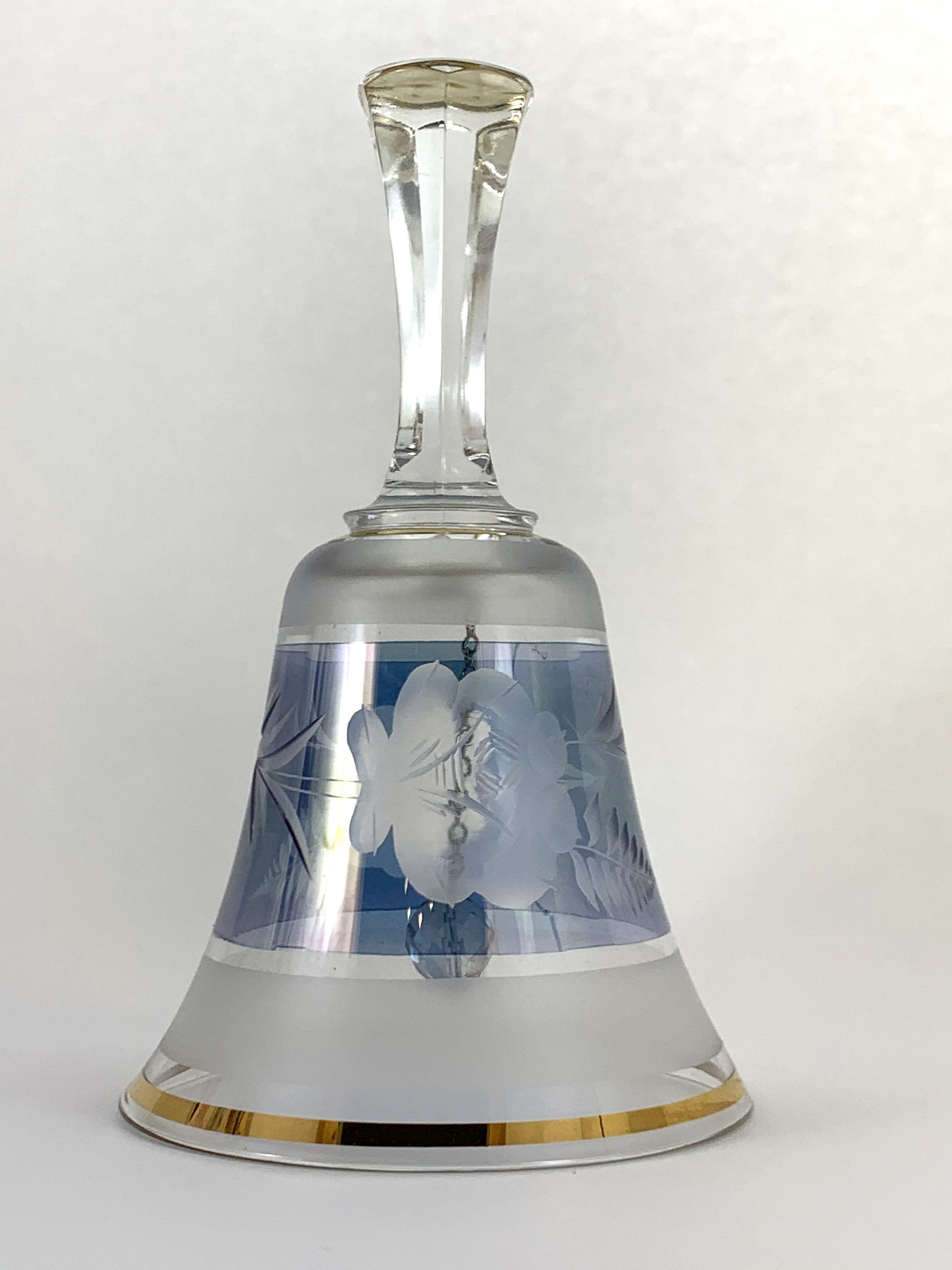 Crystal Bell with Blue and Gold Accents and Floral Etching | Etsy