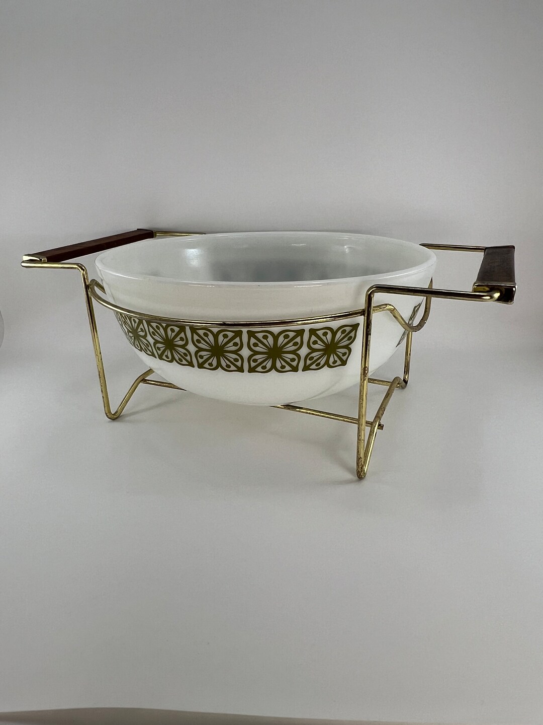 Vintage Pyrex Glass Bowl Square Flowers Autumn Floral Verde Green 4 ...