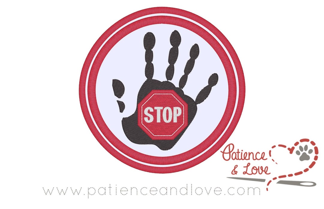 Patch, 4" Diameter, Sew-on, Hand With Stop Sign, Symbol Patch, Custom ...