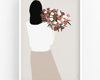 Flower Lady Front Bouquet Art Print Women Holding | Etsy