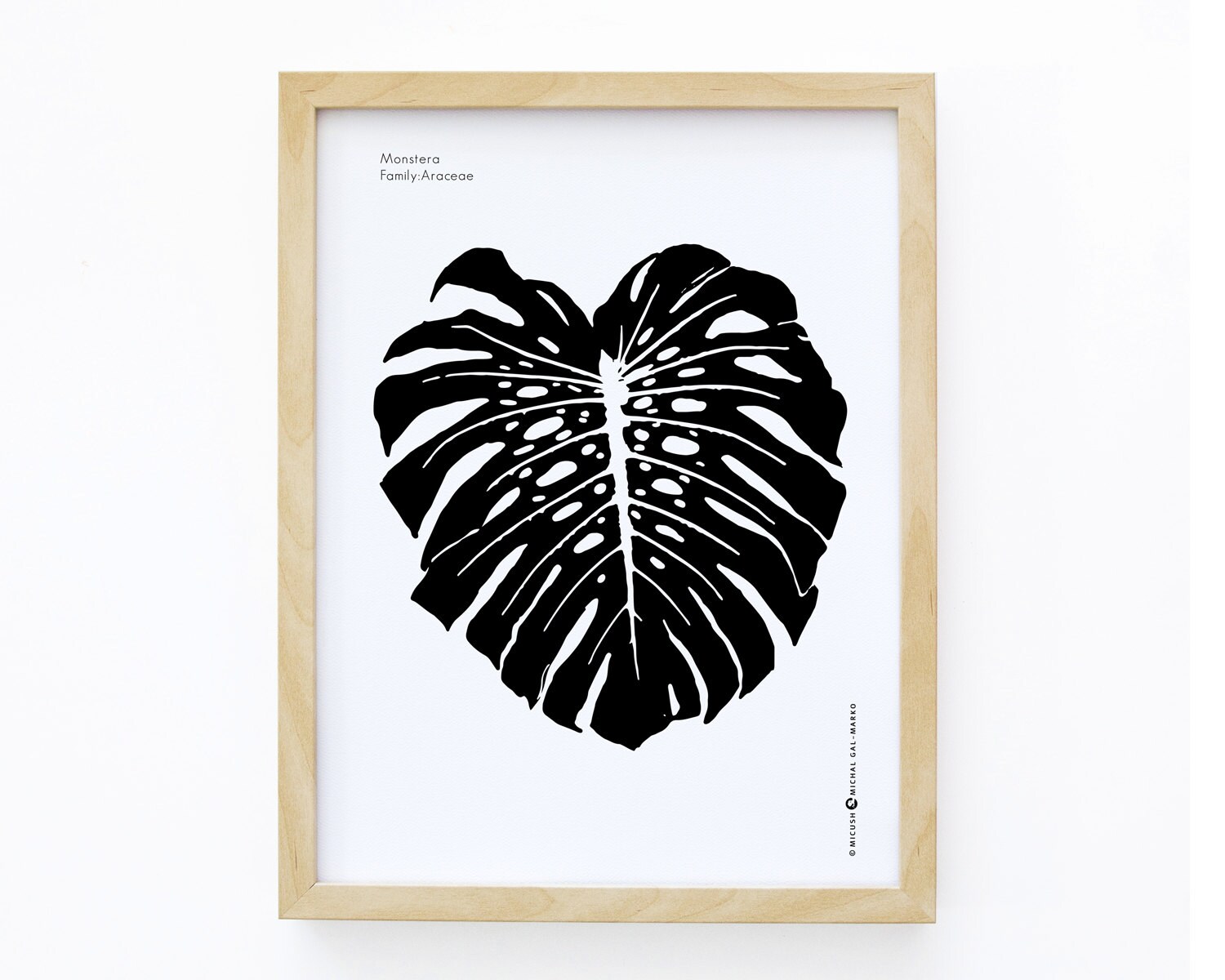Monstera leaf print black white modern botanical art Monstera | Etsy