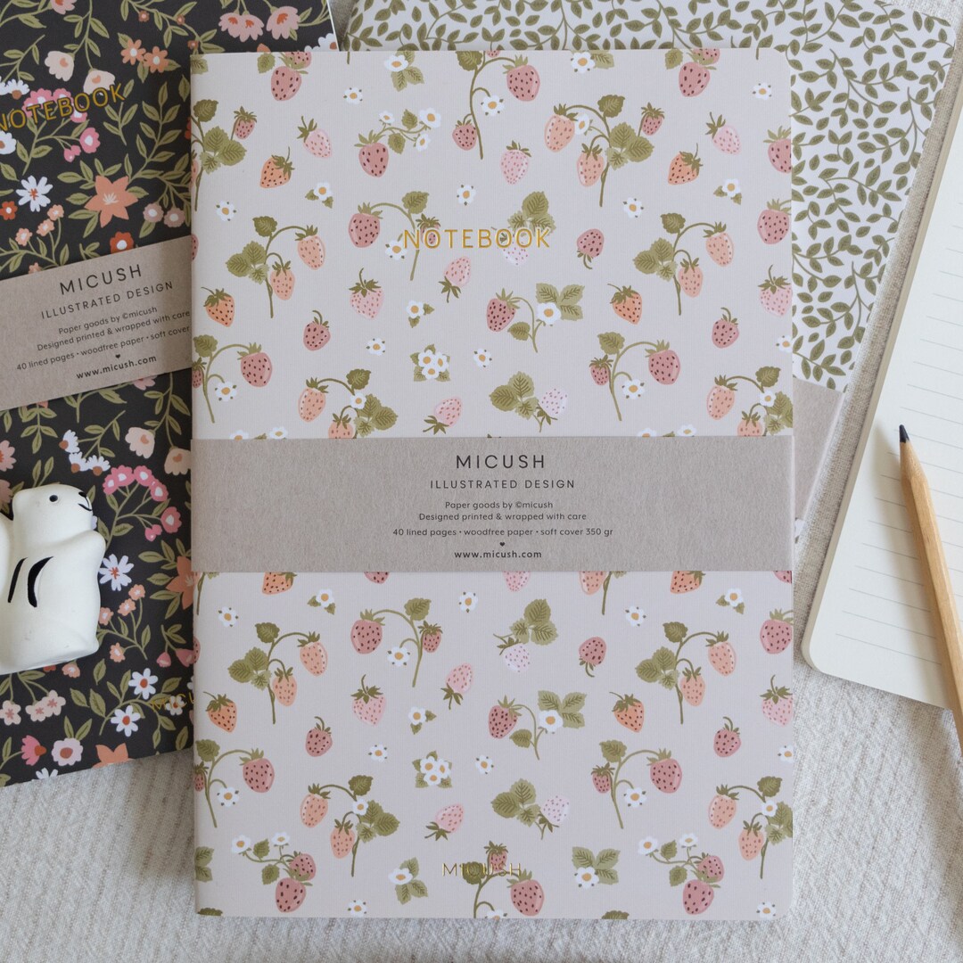 Stitched Notebook Strawberries Notebook, Notebook, Line Pages Notebook ...