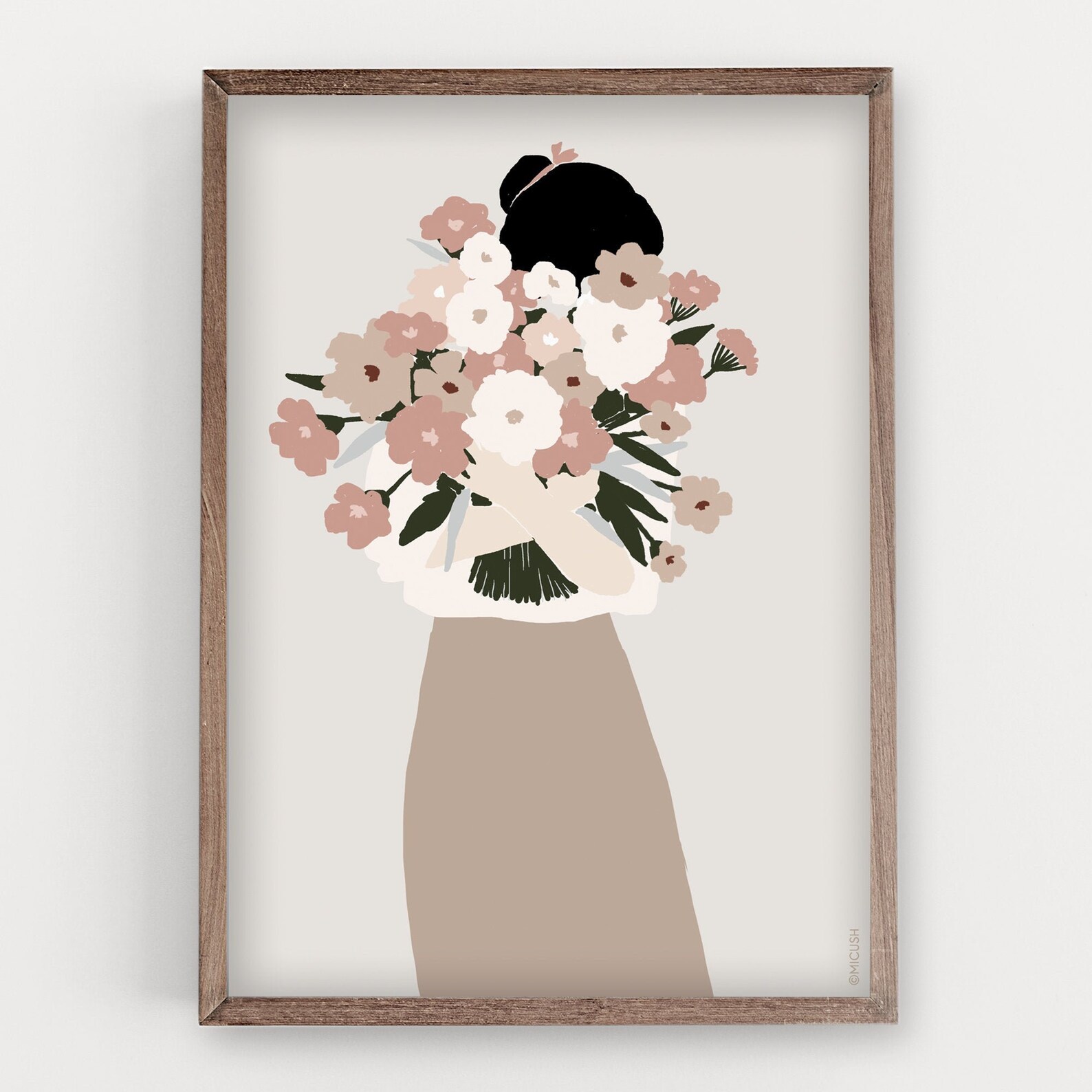 Flower Lady Front Bouquet Art Print Women Holding - Etsy