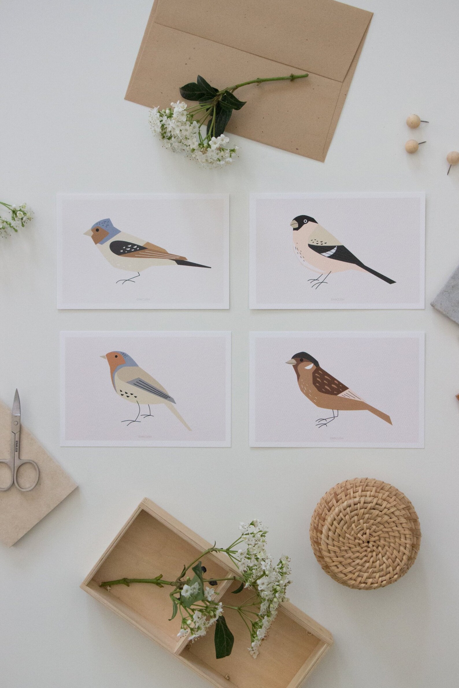 Birds Postcard Set of 4, Modern Birds Print Set - Etsy