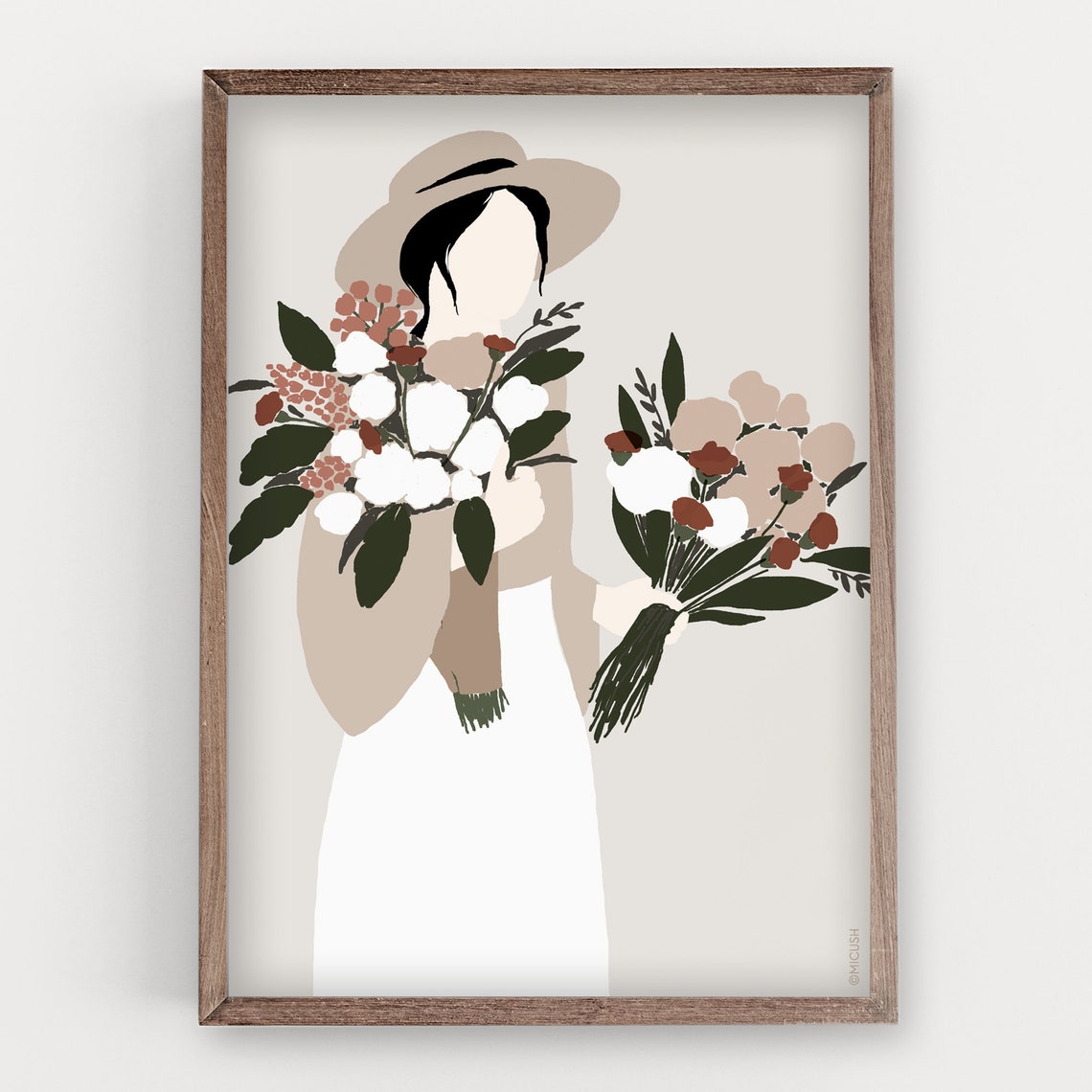 Flower Lady Hat Lady Art Print Women Holding Flowers - Etsy
