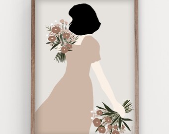 Flower Lady Front Bouquet Art Print Women Holding | Etsy