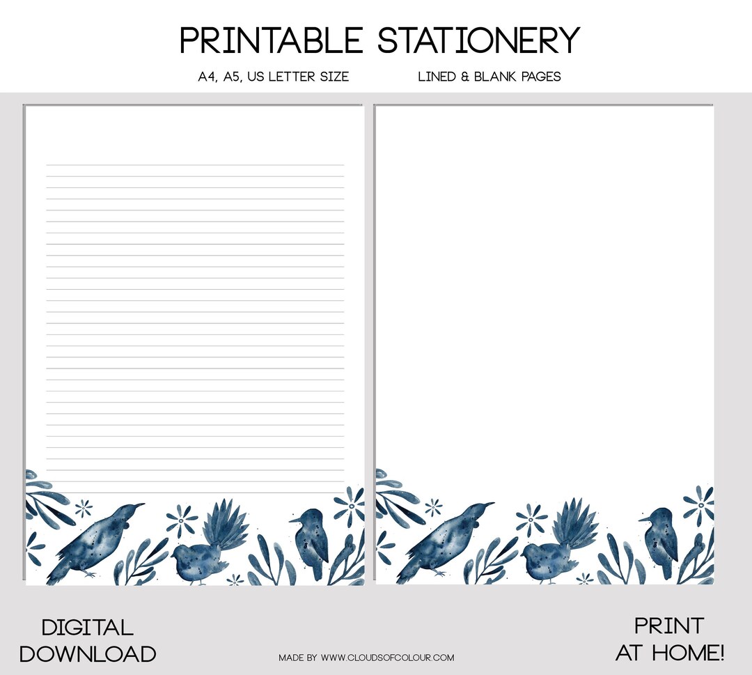 Printable Stationary Note Paper Letter Writing Set Watercolor Blue ...