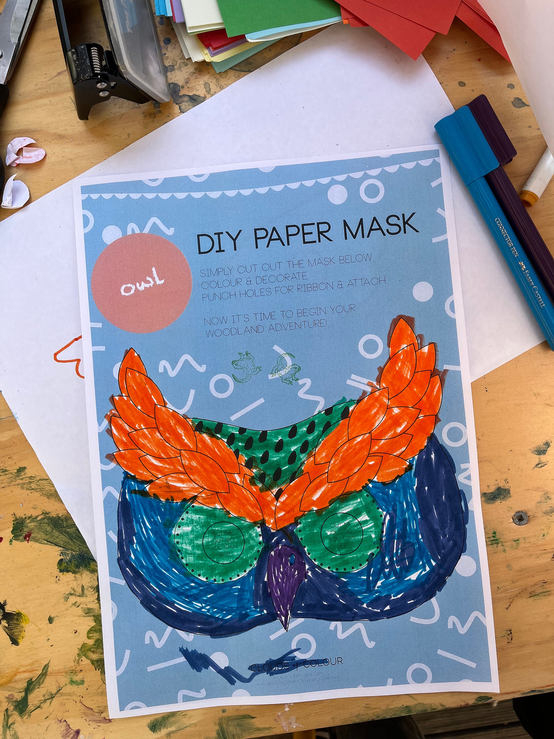 Owl Paper Mask Kids Costume, Owl Party Mask, Owl Masquerade Mask, Owl ...