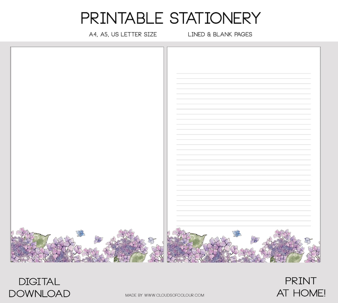Printable Stationery Note Paper Letter Writing Set Watercolor Florals ...