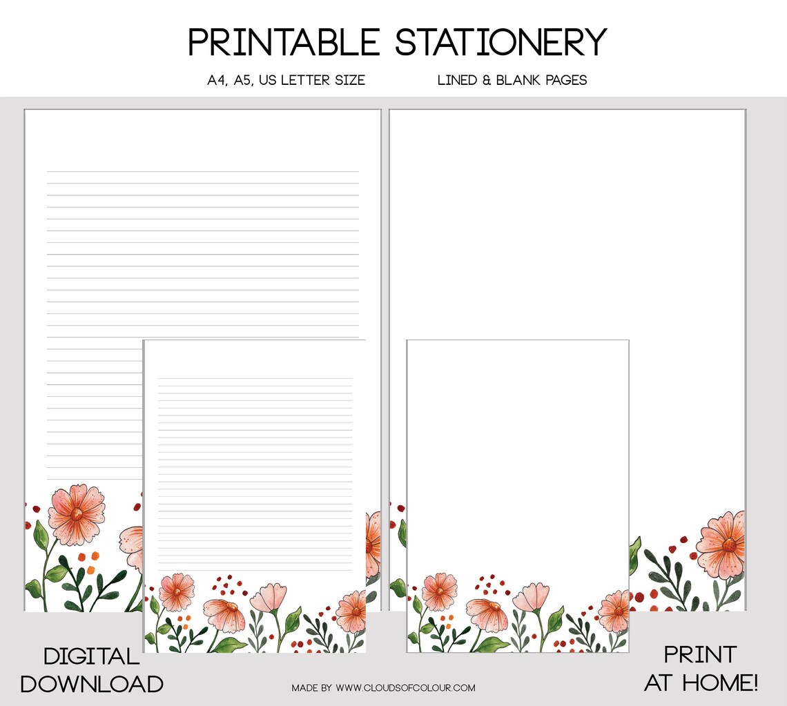 Printable Stationery Note Paper Letter Writing Set Watercolor Blue ...