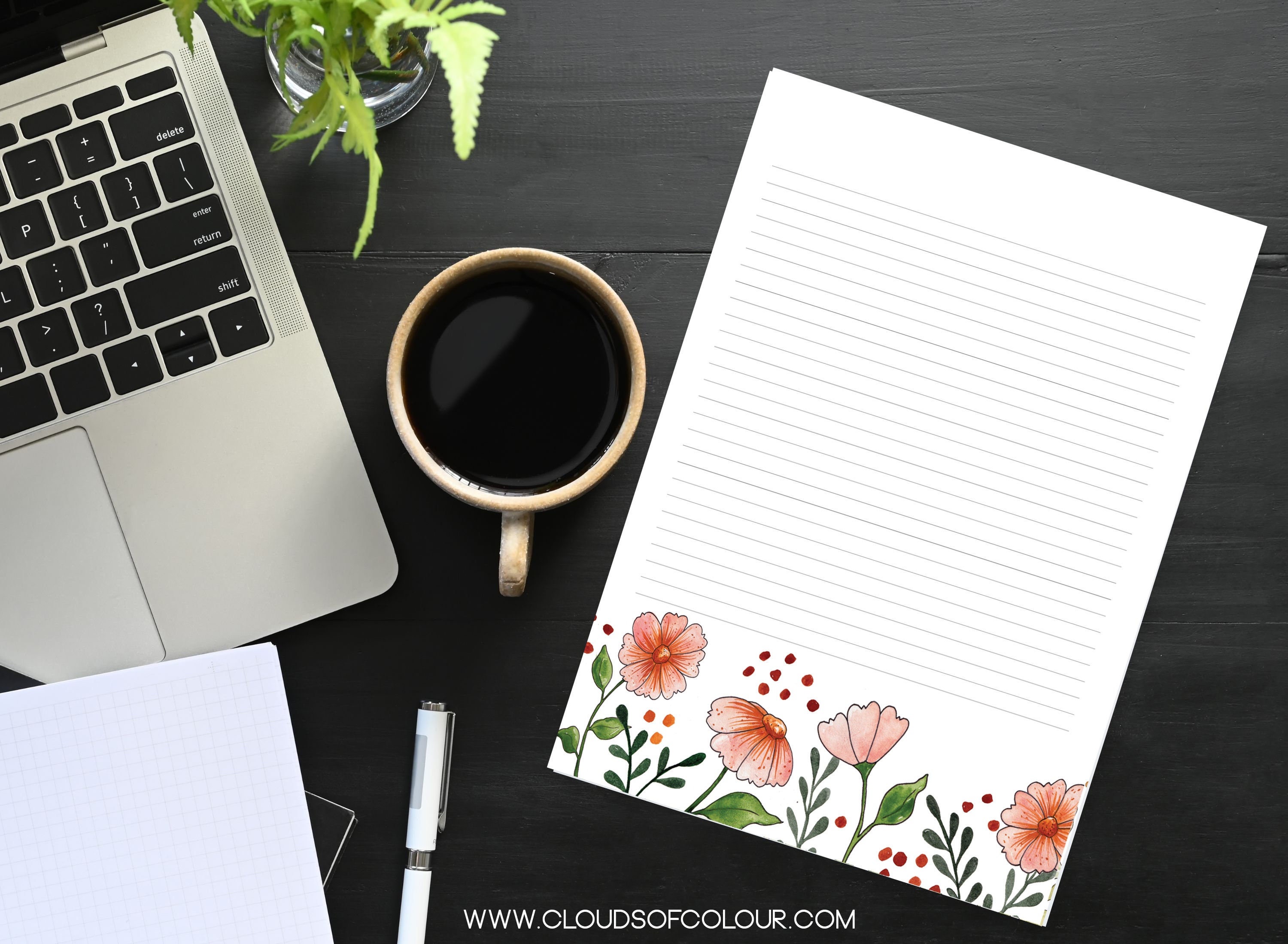 Printable Stationery Note Paper Letter Writing Set Watercolor Blue ...