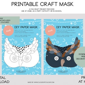 Owl Paper Mask Kids Costume, Owl Party Mask, Owl Masquerade Mask, Owl ...