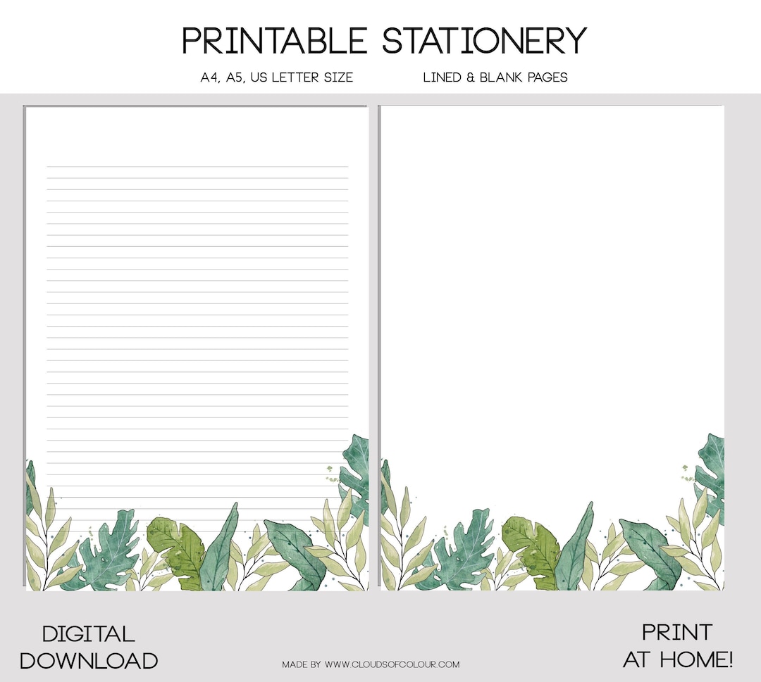 Printable Leaf Letter Paper, Letter Writing Paper, Letter Stationary ...