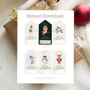 Handdrawn Printable Cute Animal Holiday Gift Tags | Cute Printable Tags ...