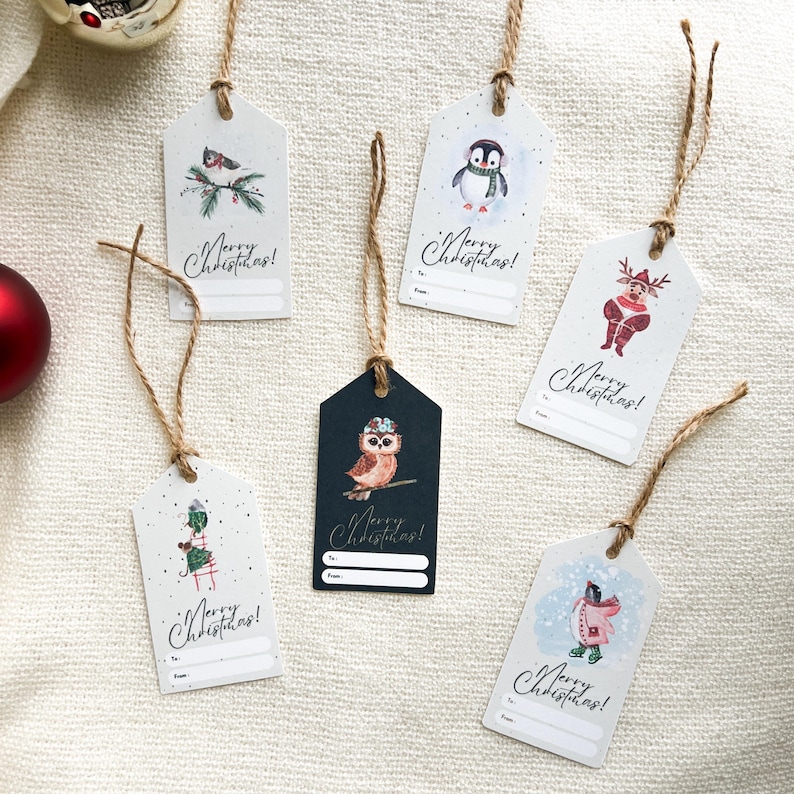 Handdrawn Printable Cute Animal Holiday Gift Tags | Cute Printable Tags ...