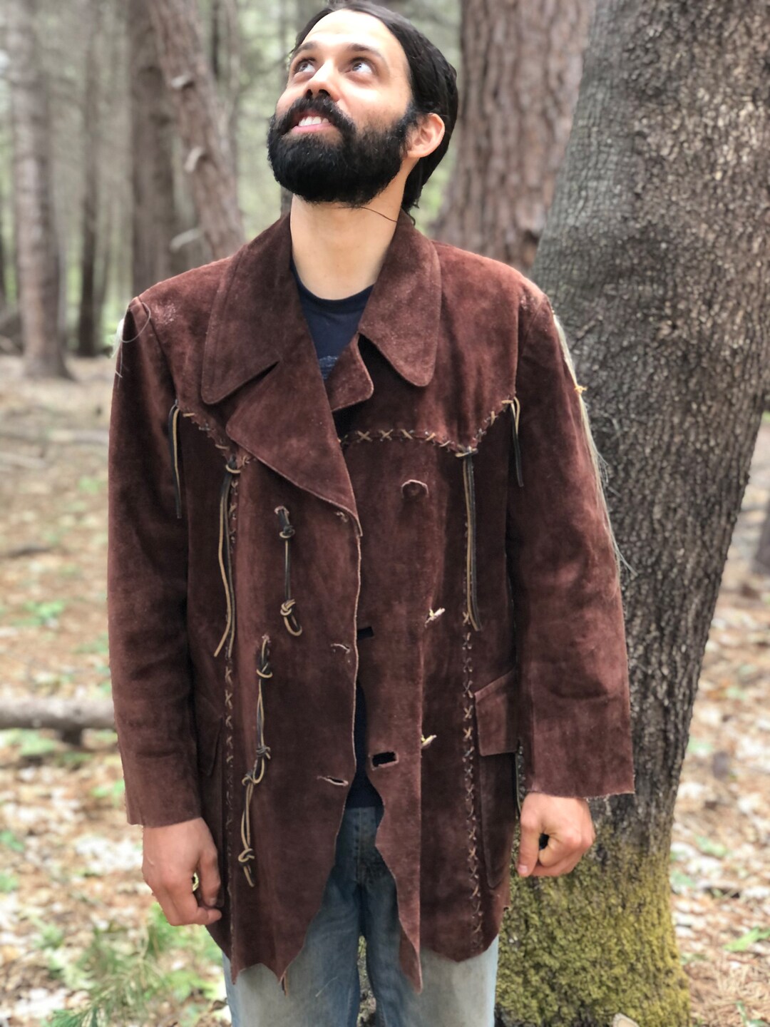 Handmade Leather Jacket Coat Mountaineer Trapper Western Cowboy Pioneer ...