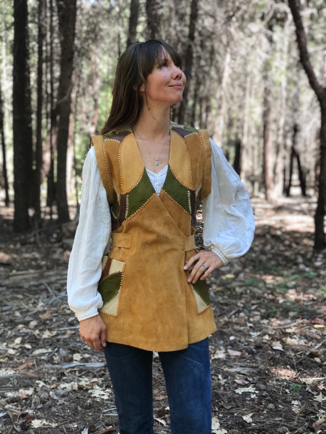 Vintage 70s Char Leather Top Vest Handpainted Women's Floral Flower ...