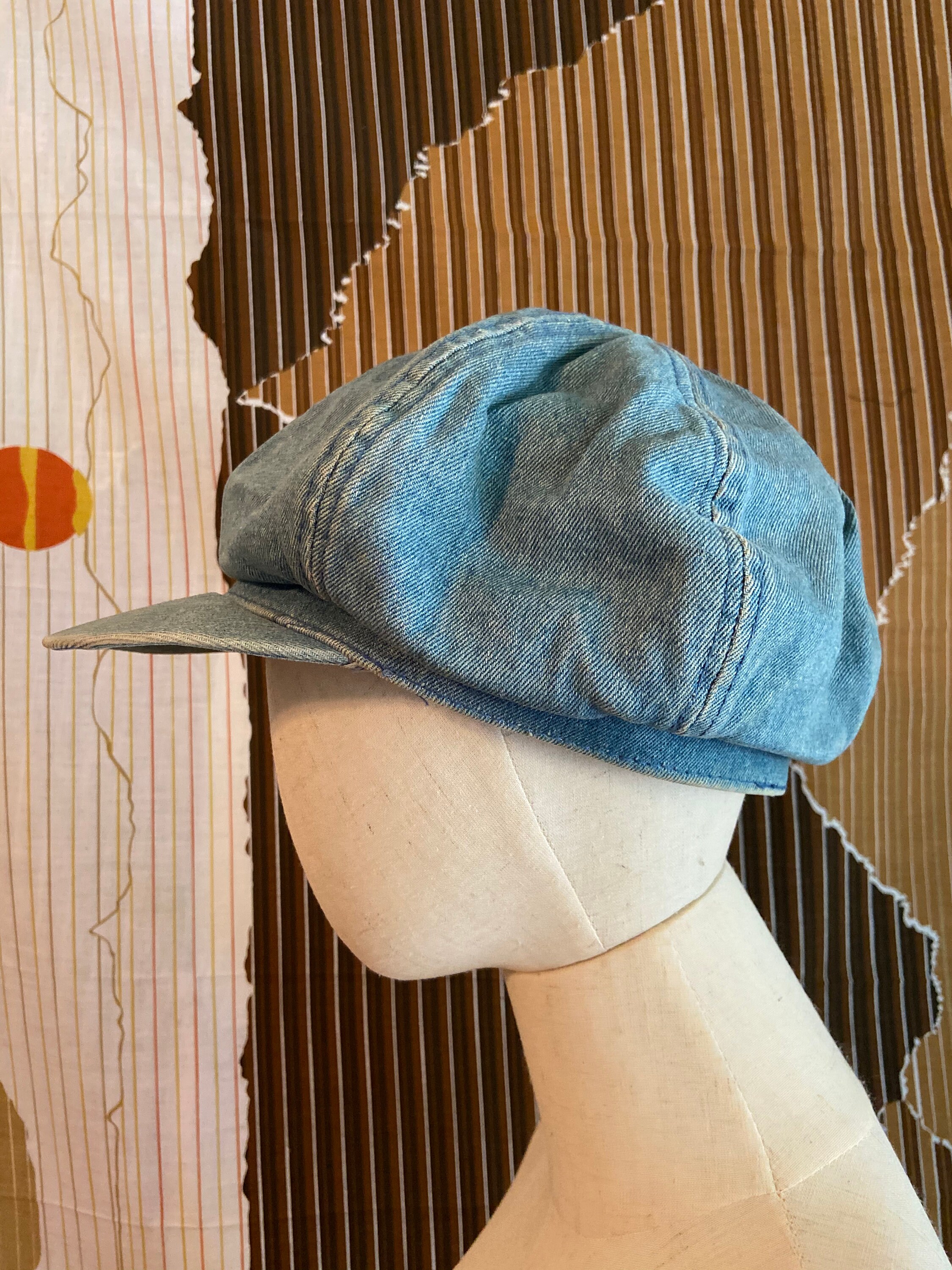 70s Vintage Denim paper Boy Hat Denim Newsboy Cap Cotton Blue Jean ...
