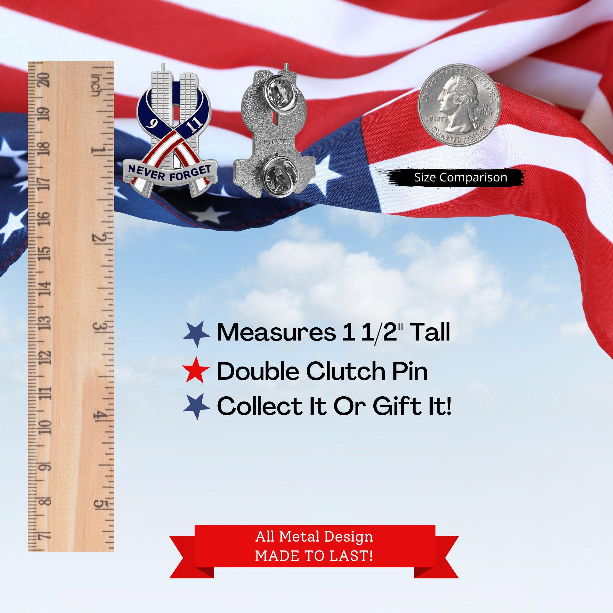 9-11 Pin Never Forget September 11th Commemorative Collectible ...