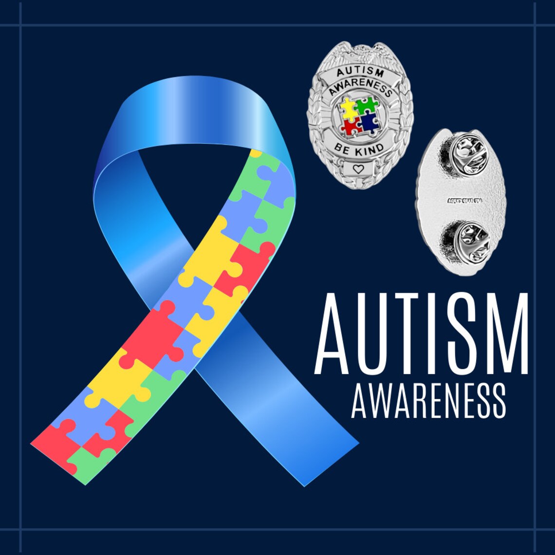 Autism Pin - Mini Police Badge Style Autism Awareness - Silver Tone ...
