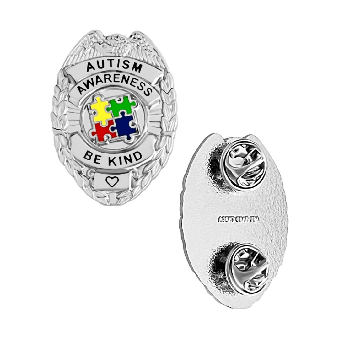 Autism Pin - Mini Police Badge Style Autism Awareness - Silver Tone ...