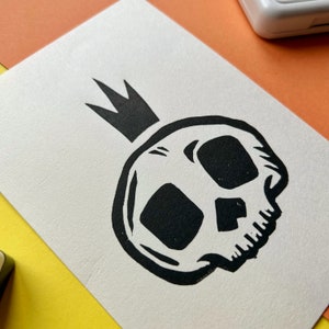 Skull King Lino Print. Skeleton King Print. Crown Lino Print. Skull and ...