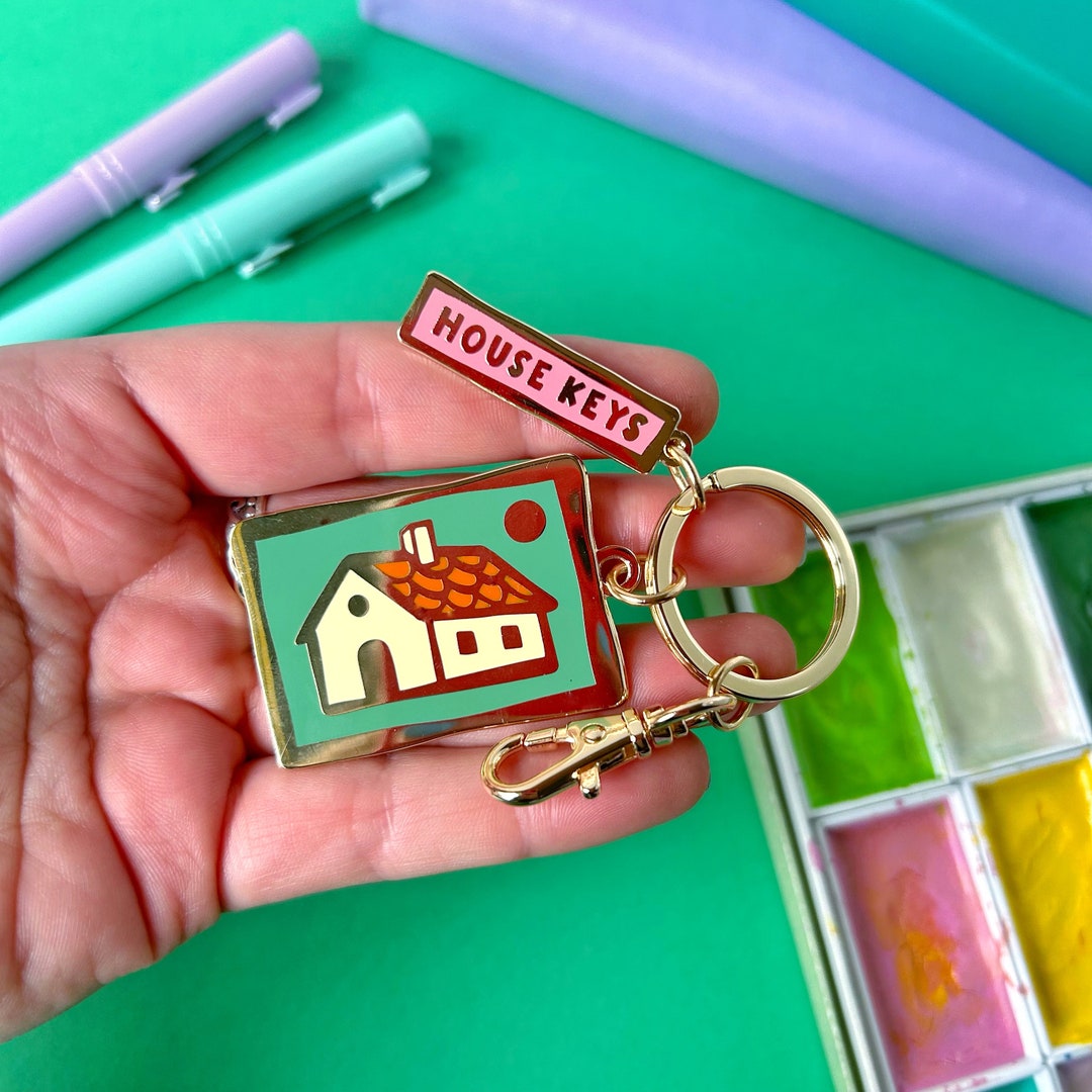 Green House Enamel Keyring: Cottagecore Keychain With 'house Keys ...
