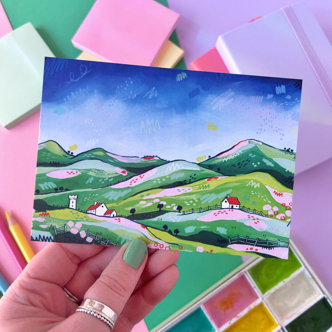 Colourful Landscape Postcard. Landscape Painting Print. Landscape Art ...