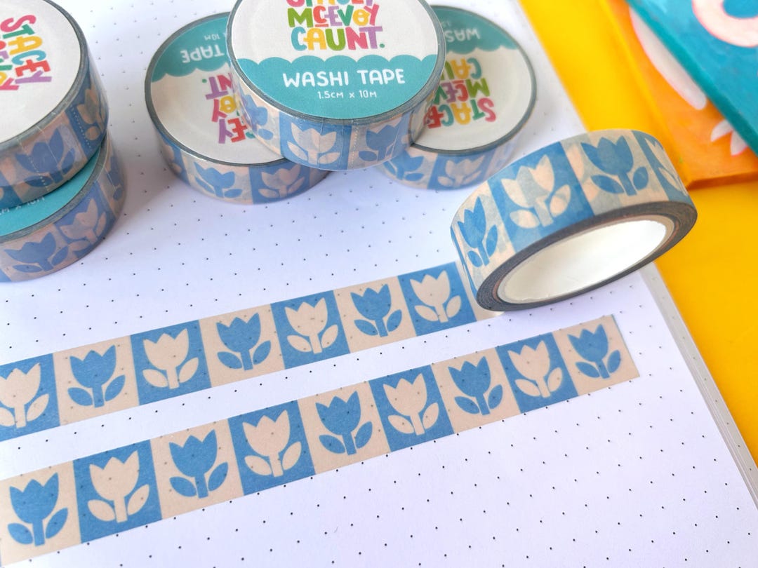 Blue Tulip Grid Pattern Washi Tape: Journaling Supplies and Stationery ...