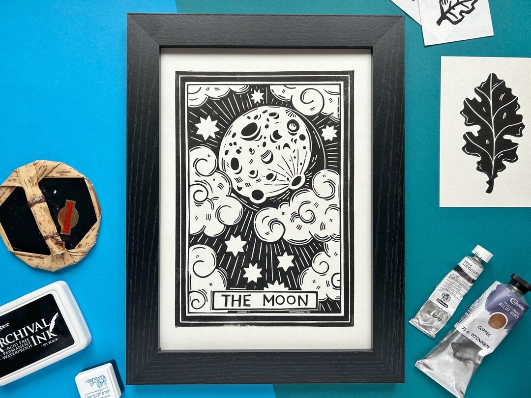 Moon Phase Lino Print. Full Moon Lino Print. Moon Print. Moon Linocut ...
