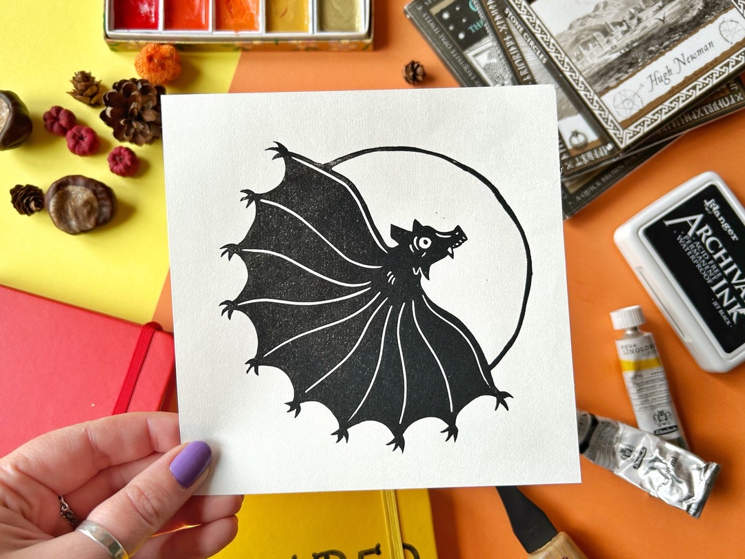 Medieval Bat Lino Cut Print. Medieval Illumination Print. Medieval ...