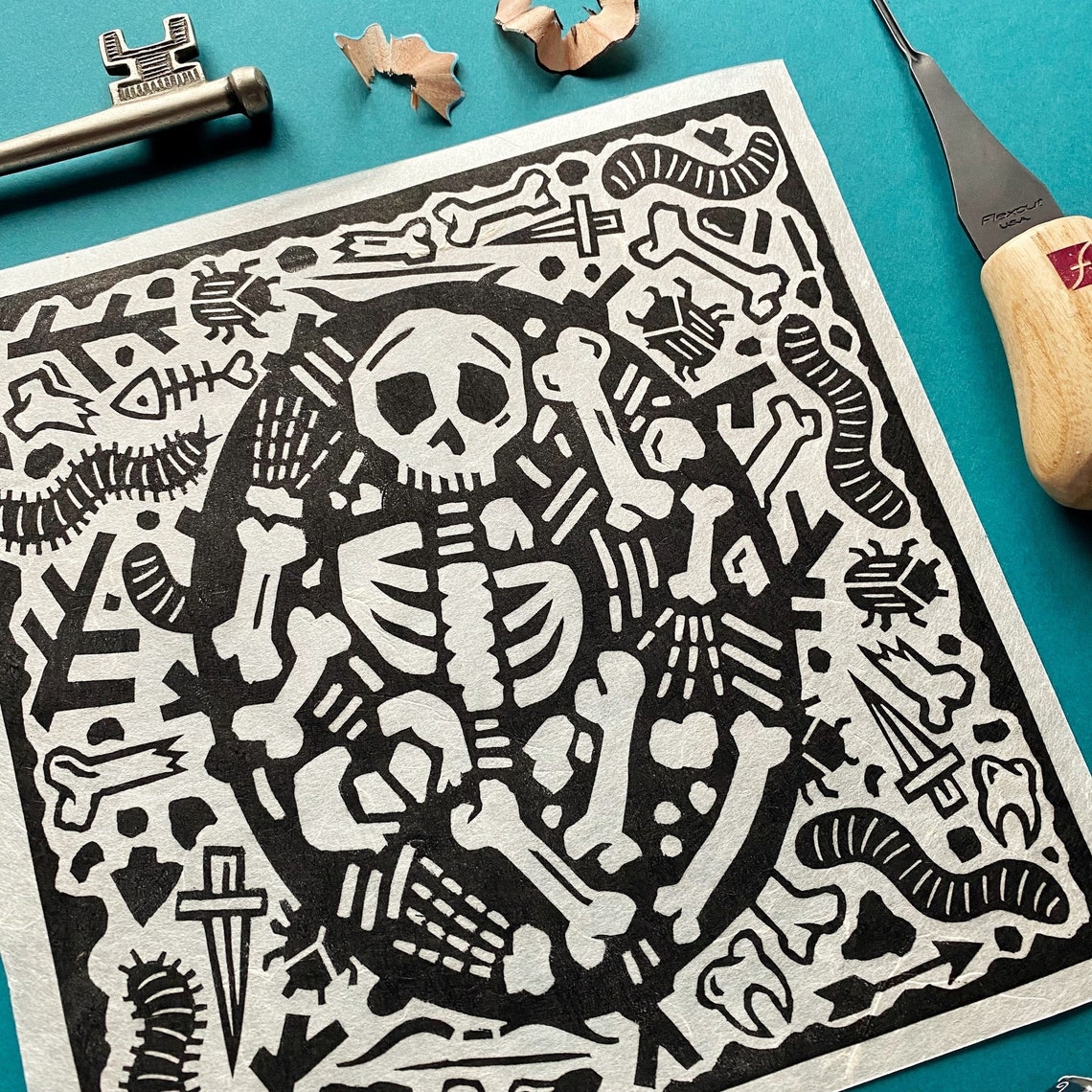 Archeology Skeleton Lino Cut Print. Skeleton Lino Print. Bugs | Etsy UK