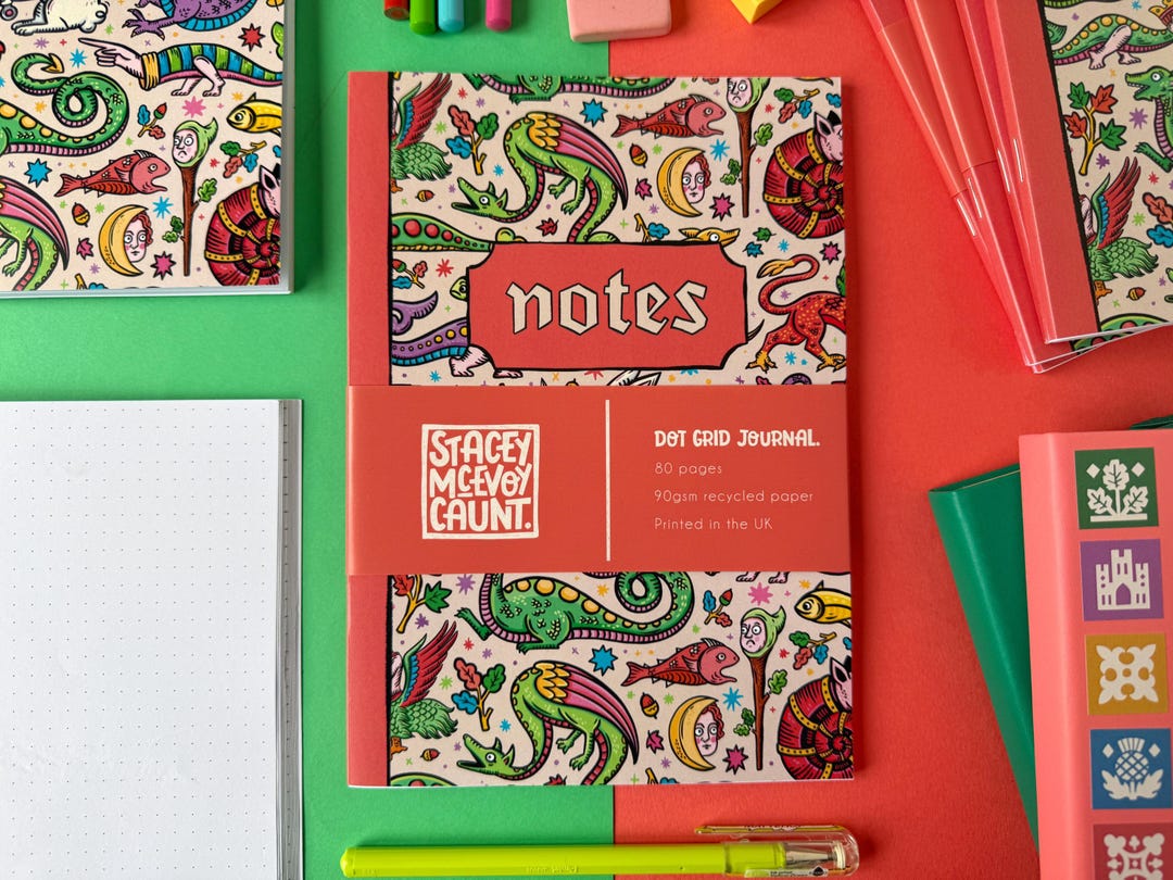 Medieval Menagerie Notebook: Dot Grid A5 Weird Medieval Monsters ...