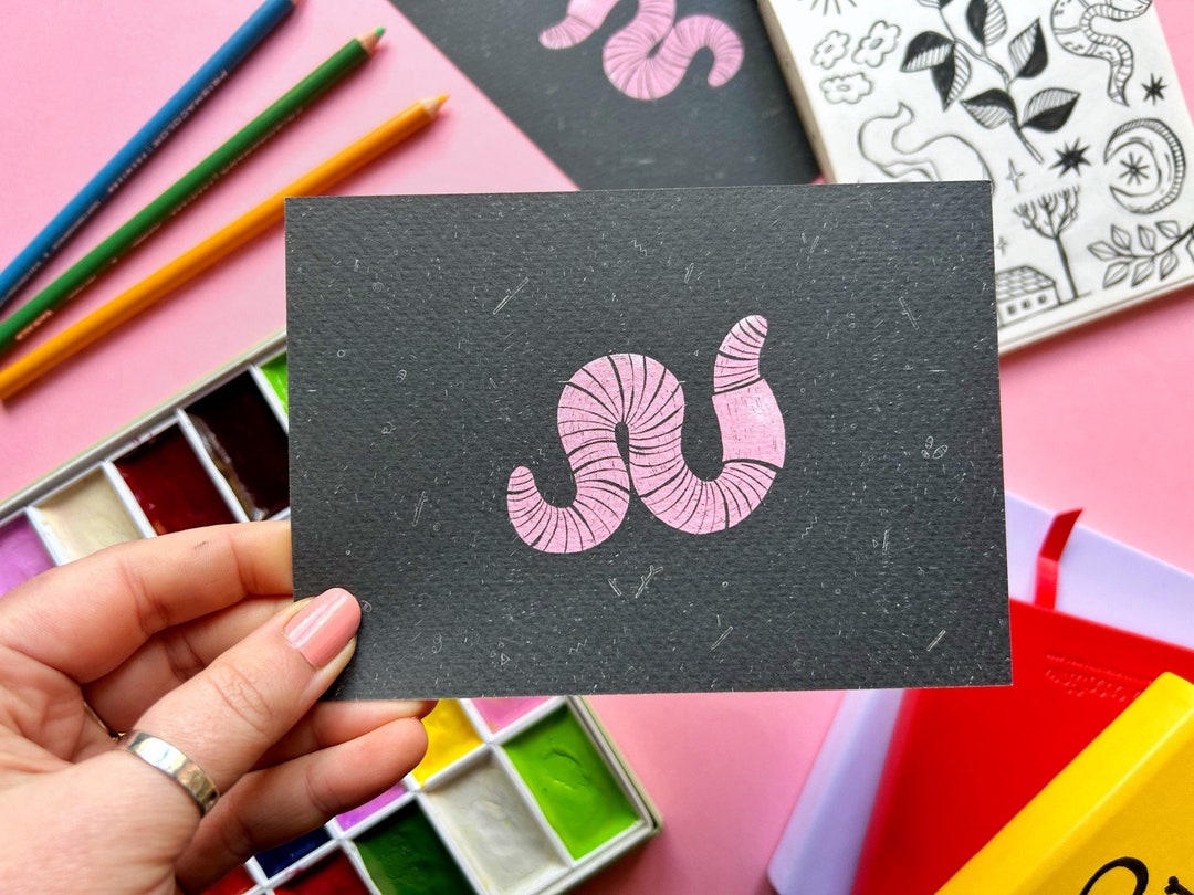 Worm Postcard. Worm Print. Worm Illustration. Werm. Nature Postcard ...