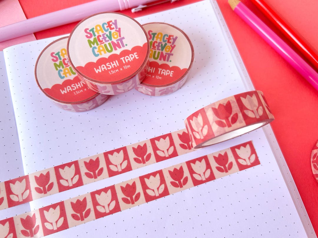 Red Tulip Grid Pattern Washi Tape: Journalling and Stationery. - Etsy