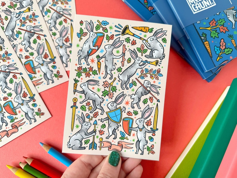 Medieval Duelling Rabbits A6 Postcard: Marginalia Bunny Postcard ...