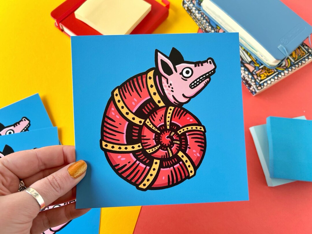 Pig Snail Medieval Marginalia Mini Print. Medieval Postcard ...