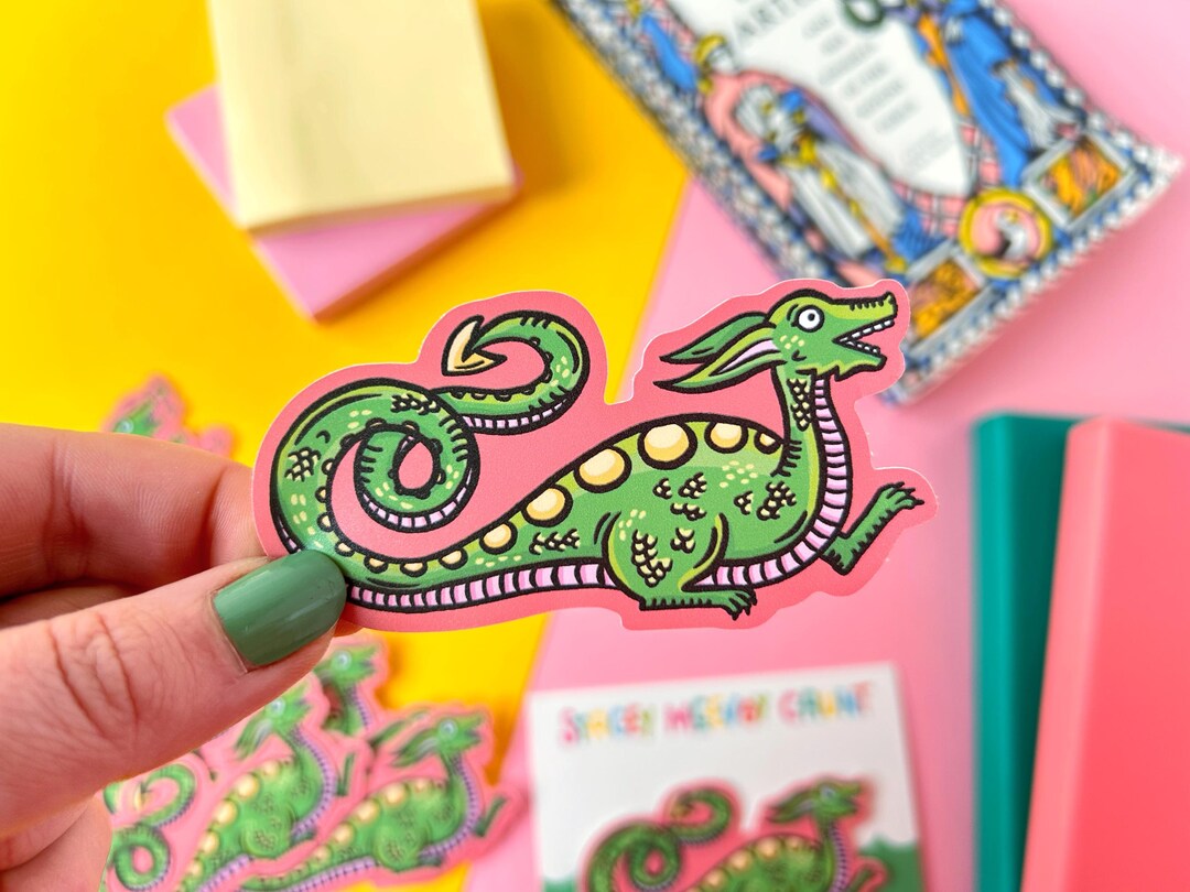 Green Dragon Sticker. Medieval Marginalia Sticker. Medieval Stationery ...