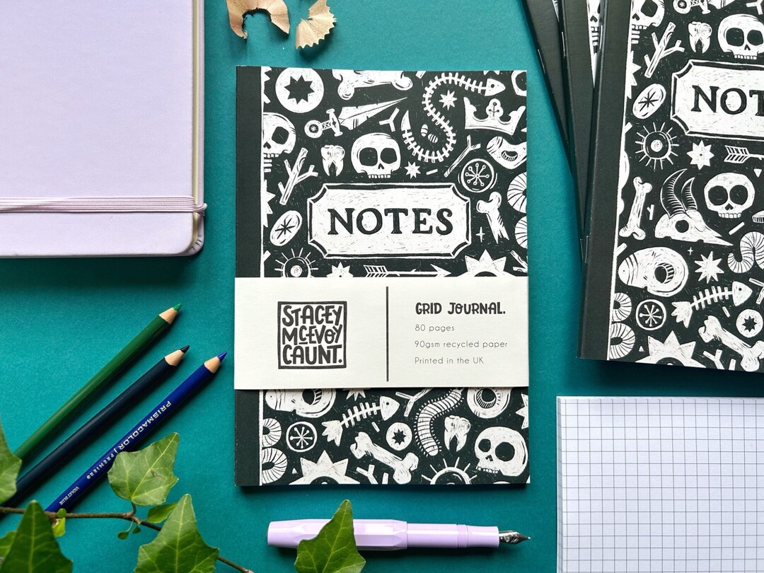 Skull and Bones Grid Notebook. Forest Things Notebook. Folk Horror Grid ...