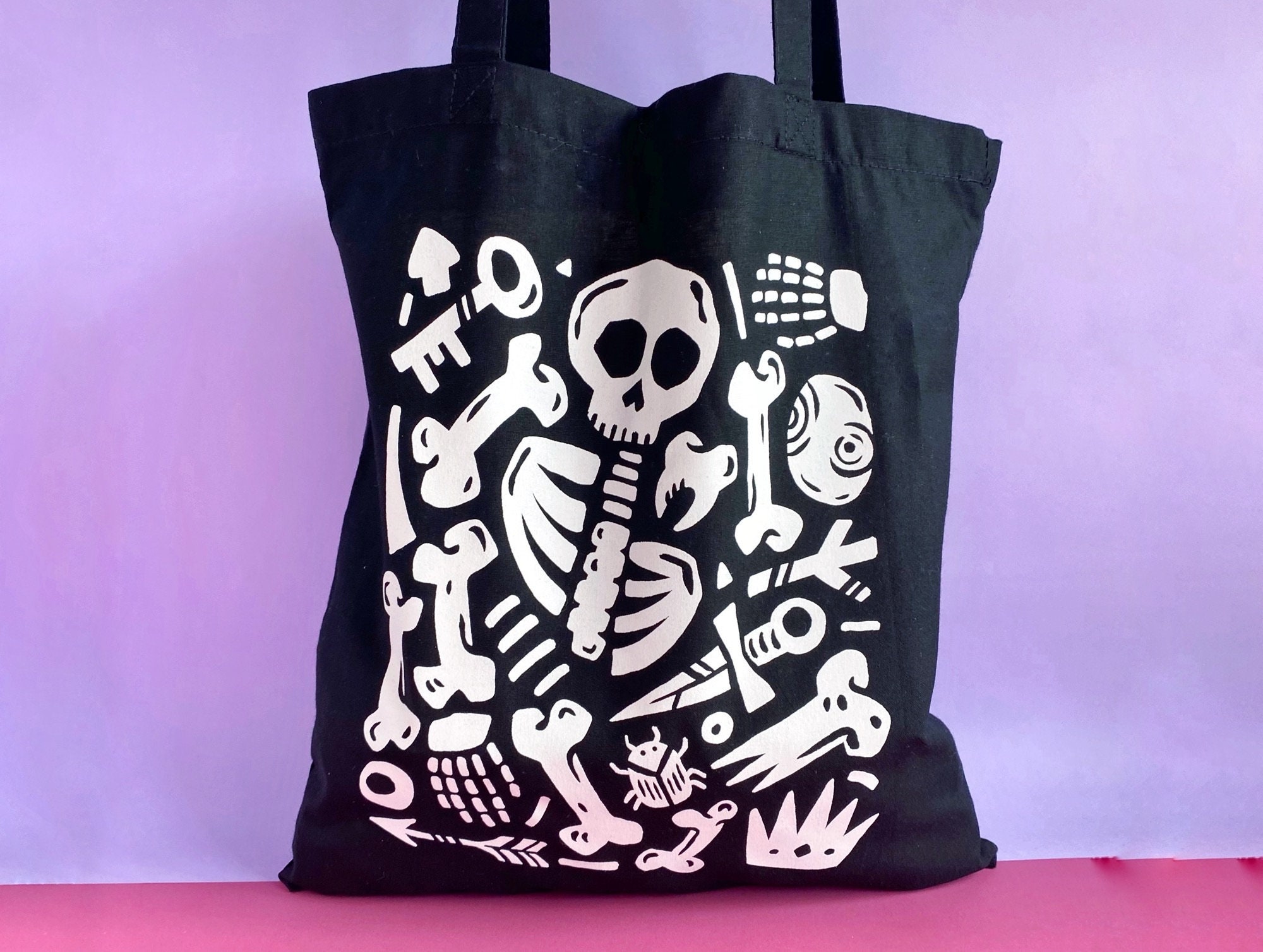 Skeleton Tote Bag. Skeleton Bag. Skull Tote Bag. Halloween - Etsy UK