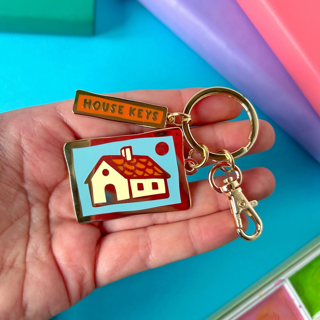 Blue House Key's Enamel Keychain. Little Cottage Key Ring. - Etsy