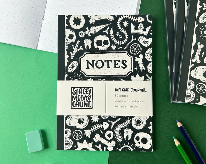Skull and Bones Grid Notebook. Forest Things Notebook. Folk Horror Grid ...