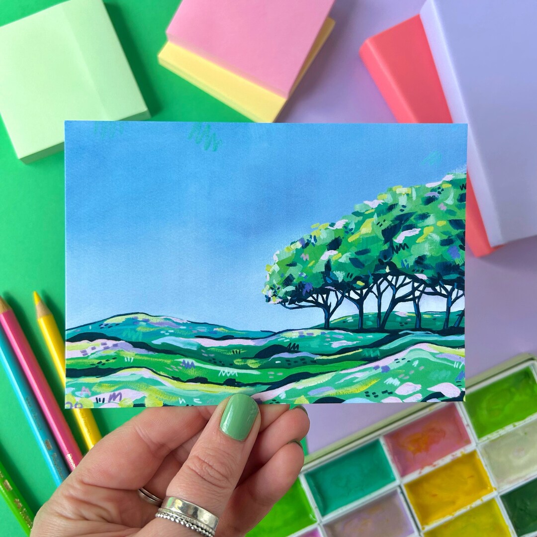 Tree Postcard. Trees Mini Print. Landscape Postcard. Tree Painting ...